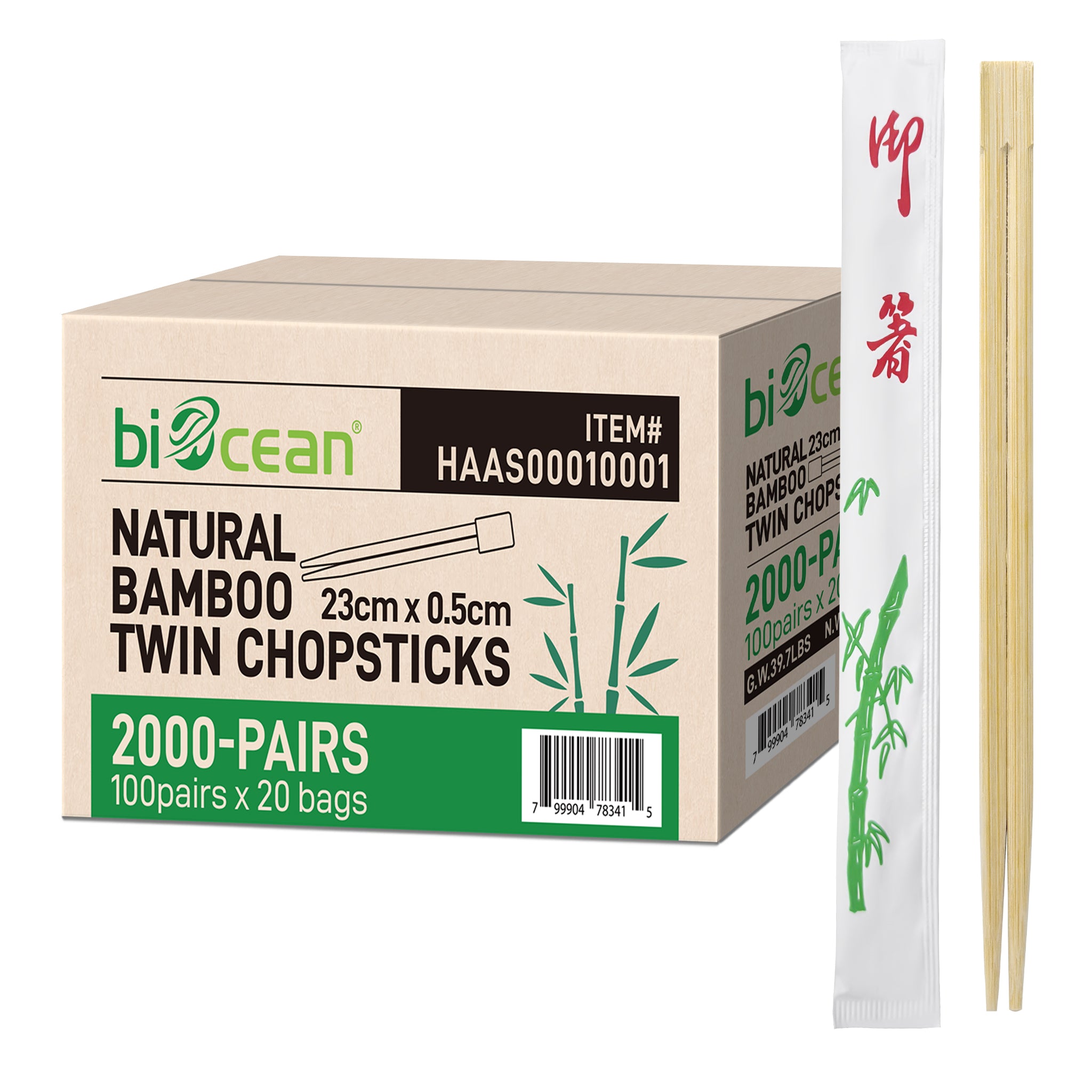 [2,000ct] 9" Twin Paper-Wrapped Bamboo Chopsticks – Biocean by Danube Blue