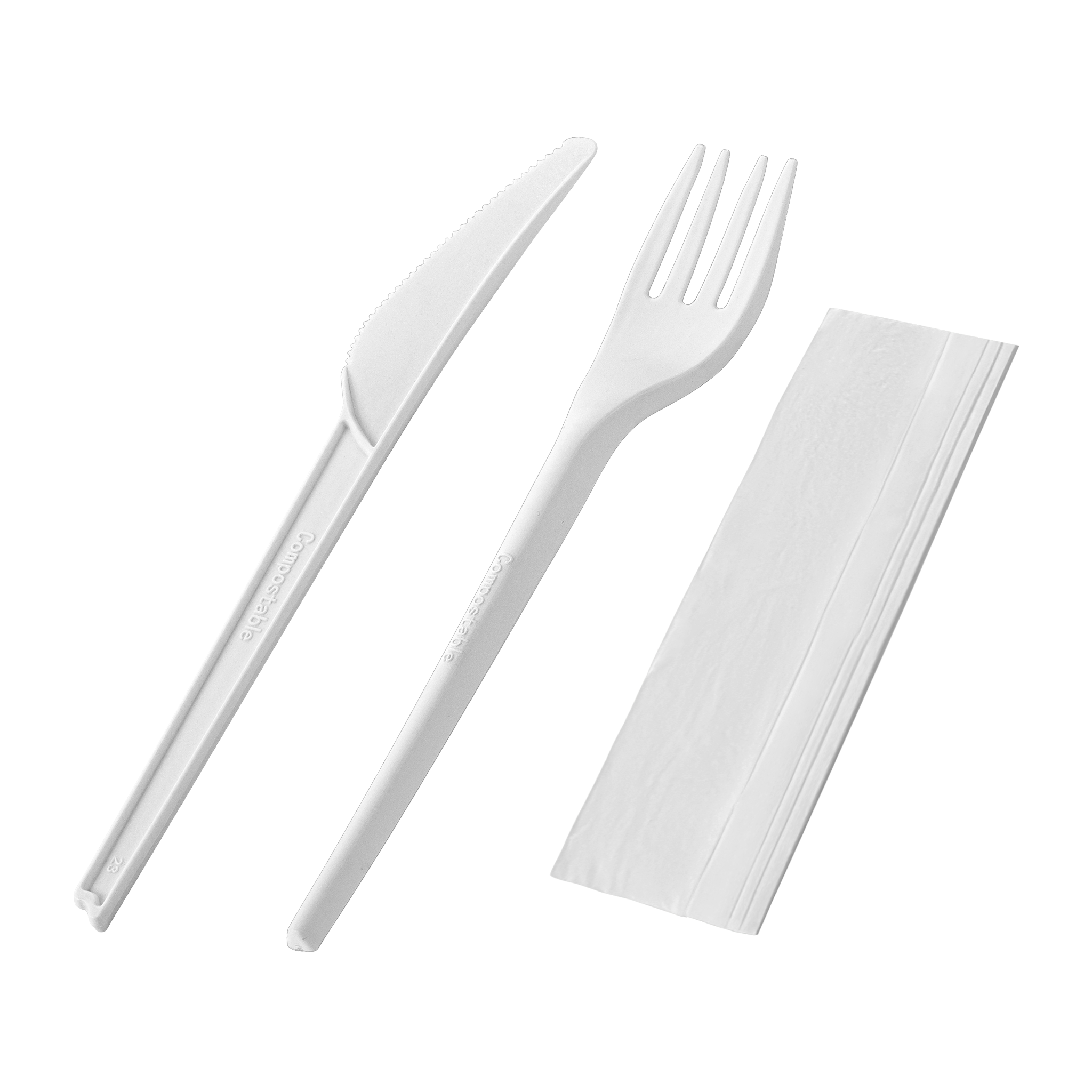 [250ct] PLA Heavy Weight Cutlery Kits (Knife, Fork, Napkin) | White ...