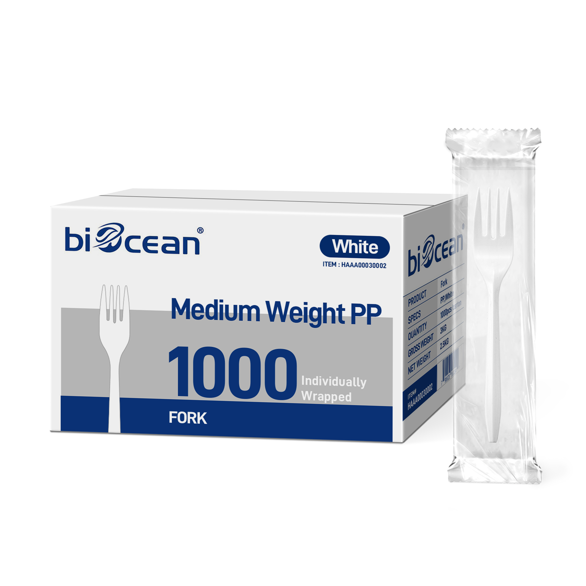 [1,000 ct] PP Plastic Medium Weight Wrapped Forks | White – Biocean by ...