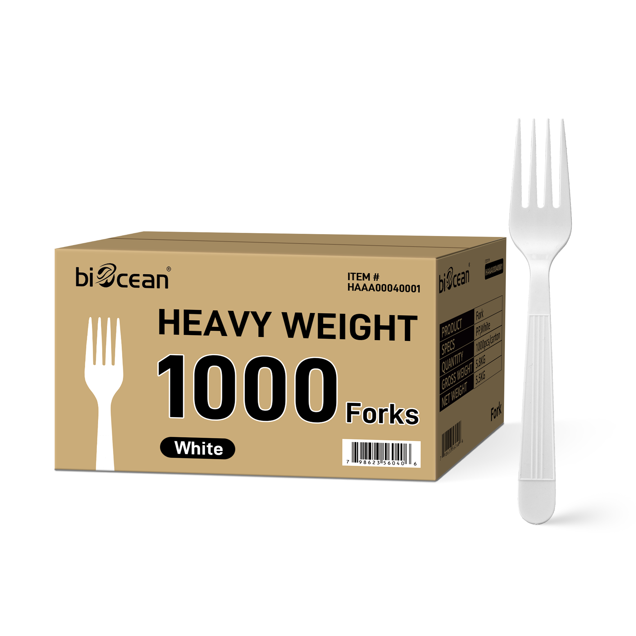 Biocean [1,000 ct] PP Plastic Heavy Weight Forks | White – Biocean by ...