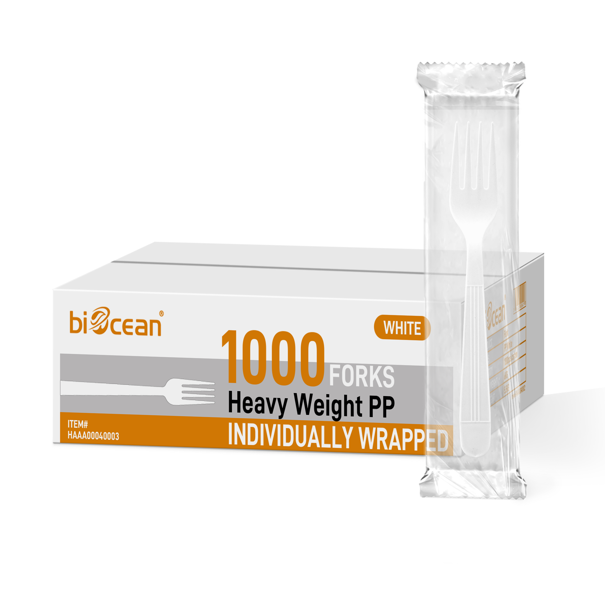 Biocean [1,000 ct] PP Plastic Heavy Weight White Wrapped Forks | White ...