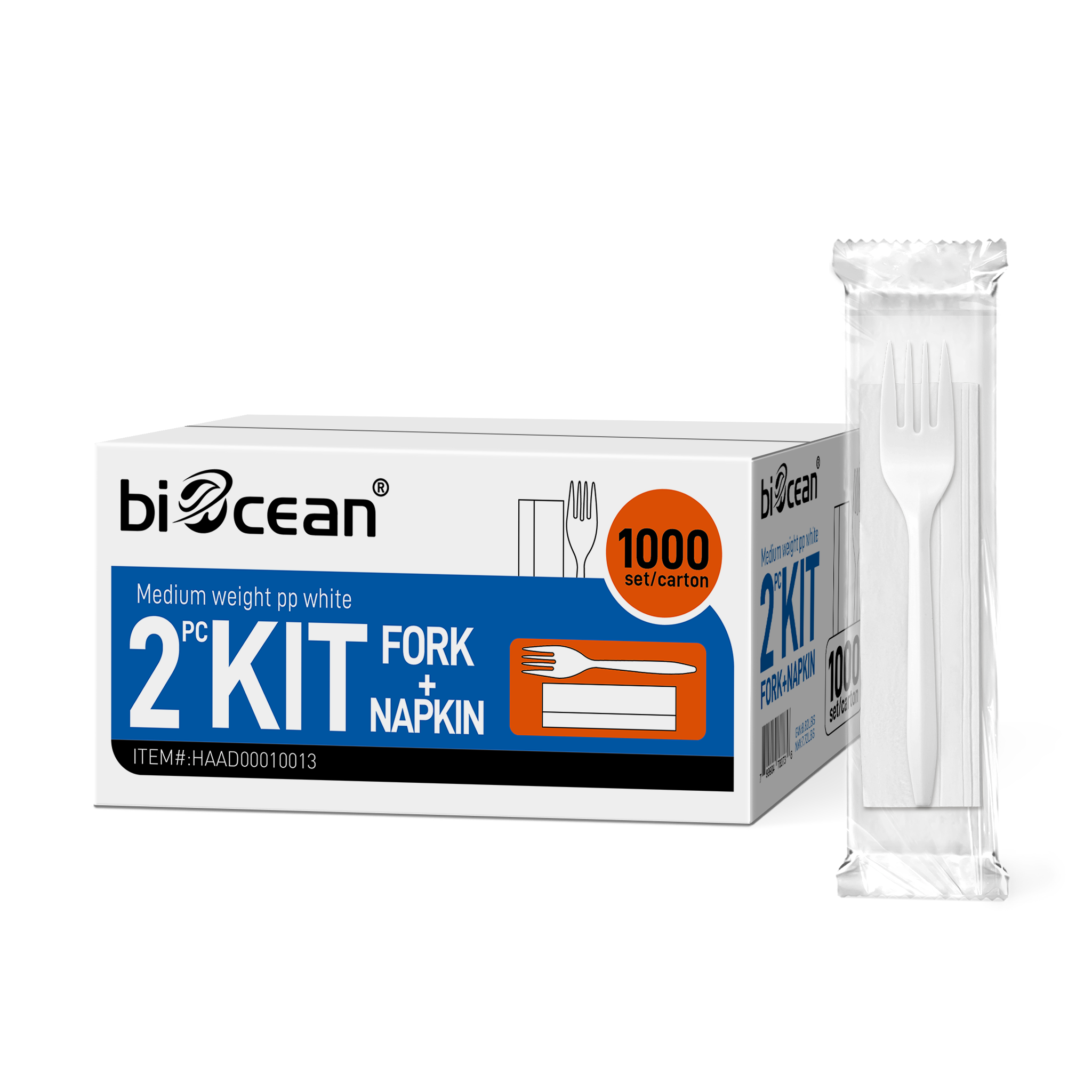 [1,000ct] PP Plastic Medium Weight Cutlery Kits(Fork,Napkin) | White ...